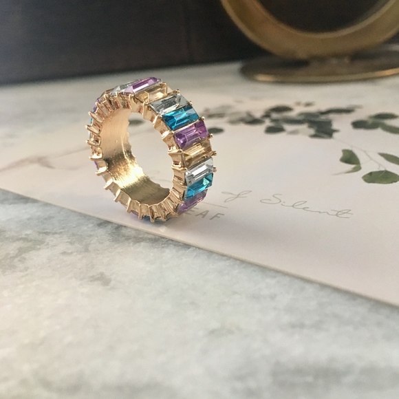 Jewelry | Colorful Crystal Zircon Pastel Rainbow Gold Ring | Poshmark